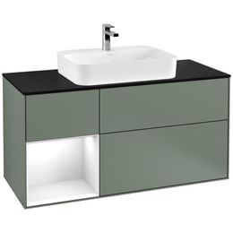 Villeroy & Boch Villeroy und Boch Finion Waschtischunterschrank F412GFGM 120cm, Abdeckplatte black matt, Regal links Glossy white lacquer, Olive Matt Lacquer