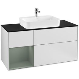 Villeroy & Boch Villeroy und Boch Finion Waschtischunterschrank F412GMMT 120cm, Abdeckplatte black matt, Regal links Olive Matt Lacquer, White matt lacquer