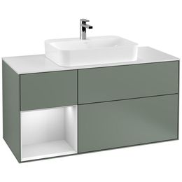 Villeroy & Boch Villeroy und Boch Finion Waschtischunterschrank G411MTGM 120cm, Abdeckplatte white matt, Emotion, Regal links White matt lacquer, Olive Matt Lacquer