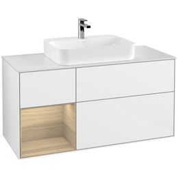 Villeroy & Boch Villeroy und Boch Finion Waschtischunterschrank G411PCGF 120cm, Abdeckplatte white matt, Emotion, Regal links Oak Veneer, Glossy white lacquer