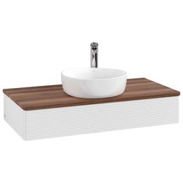 Villeroy & Boch Villeroy und Boch Antao Waschtisch-Unterschrank K09152GF 100x19x50cm, Hahnloch, Waschbeckenplattenfarbe warm walnut, glossy white lacquer