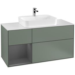 Villeroy & Boch Villeroy und Boch Finion Waschtischunterschrank F411GKGM 120cm, Abdeckplatte white matt, Regal links Anthracite matt, Olive Matt Lacquer