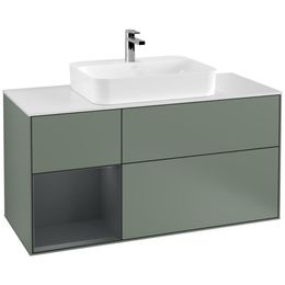 Villeroy & Boch Villeroy und Boch Finion Waschtischunterschrank F411HGGM 120cm, Abdeckplatte white matt, Regal links Midnight Blue Matt Lacquer, Olive Matt Lacquer