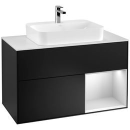 Villeroy & Boch Villeroy und Boch Finion Waschtischunterschrank G371MTPD 100cm, Abdeckplatte white matt, Emotion, Regal rechts White matt lacquer, Black matt lacquer