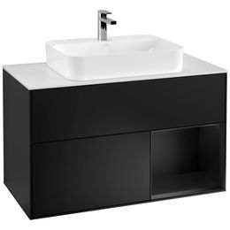 Villeroy & Boch Villeroy und Boch Finion Waschtischunterschrank G371PDPD 100cm, Abdeckplatte white matt, Emotion, Regal rechts Black matt lacquer, Black matt lacquer