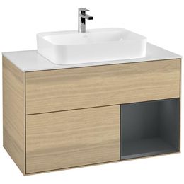 Villeroy & Boch Villeroy und Boch Finion Waschtischunterschrank G371HGPC 100cm, Abdeckplatte white matt, Emotion, Regal rechts Midnight Blue Matt Lacquer, Oak Veneer