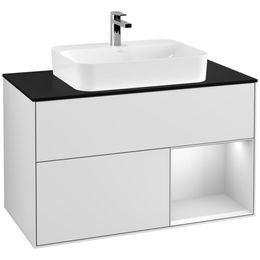 Villeroy & Boch Villeroy und Boch Finion Waschtischunterschrank G372MTMT 100cm, Abdeckplatte black matt, Emotion, Regal rechts White matt lacquer, White matt lacquer