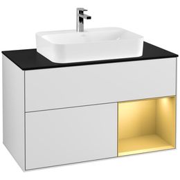 Villeroy & Boch Villeroy und Boch Finion Waschtischunterschrank G372HFMT 100cm, Abdeckplatte black matt, Emotion, Regal rechts Gold matt, White matt lacquer