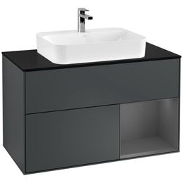 Villeroy & Boch Villeroy und Boch Finion Waschtischunterschrank G372GKHG 100cm, Abdeckplatte black matt, Emotion, Regal rechts Anthracite matt, Midnight Blue Matt Lacquer