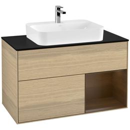 Villeroy & Boch Villeroy und Boch Finion Waschtischunterschrank G372GNPC 100cm, Abdeckplatte black matt, Emotion, Regal rechts Walnut veneer, Oak Veneer