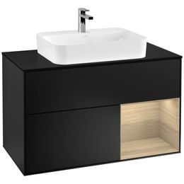 Villeroy & Boch Villeroy und Boch Finion Waschtischunterschrank G372PCPD 100cm, Abdeckplatte black matt, Emotion, Regal rechts Oak Veneer, Black matt lacquer
