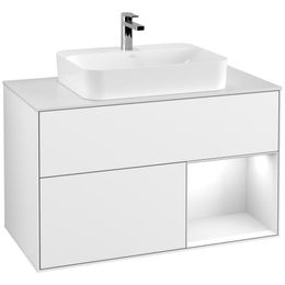 Villeroy & Boch Villeroy und Boch Finion Waschtischunterschrank F371GFGF 100cm, Abdeckplatte white matt, Regal rechts Glossy white lacquer, Glossy white lacquer