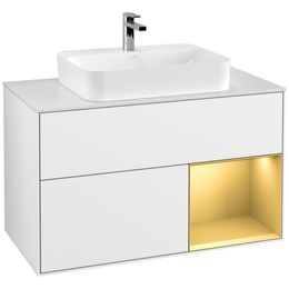 Villeroy & Boch Villeroy und Boch Finion Waschtischunterschrank F371HFGF 100cm, Abdeckplatte white matt, Regal rechts Gold matt, Glossy white lacquer