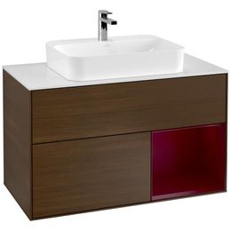 Villeroy & Boch Villeroy und Boch Finion Waschtischunterschrank F371HBGN 100cm, Abdeckplatte white matt, Regal rechts Peony, Walnut veneer