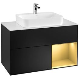 Villeroy & Boch Villeroy und Boch Finion Waschtischunterschrank F371HFPD 100cm, Abdeckplatte white matt, Regal rechts Gold matt, Black matt lacquer