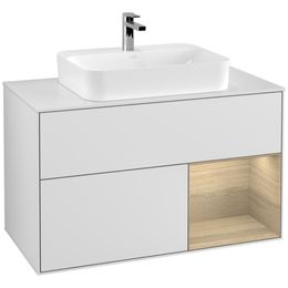 Villeroy & Boch Villeroy und Boch Finion Waschtischunterschrank F371PCMT 100cm, Abdeckplatte white matt, Regal rechts Oak Veneer, White matt lacquer