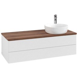 Villeroy & Boch Villeroy und Boch Antao Waschtisch-Unterschrank K23152GF 120x36x50cm, Hahnloch, Waschbeckenplattenfarbe warm walnut, glossy white lacquer