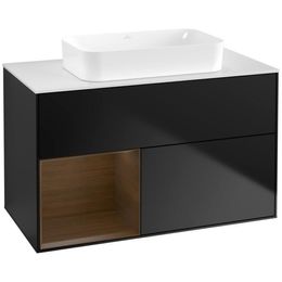 Villeroy & Boch Villeroy und Boch Finion Waschtischunterschrank F651GNPD 100x60,3x50,1cm, Regal links Walnut veneer, Black matt lacquer
