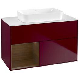 Villeroy & Boch Villeroy und Boch Finion Waschtischunterschrank F651GNHB 100x60,3x50,1cm, Regal links Walnut veneer, Peony Matt