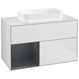 Villeroy & Boch Villeroy und Boch Finion Waschtischunterschrank F651HGMT 100x60,3x50,1cm, Regal links Midnight Blue Matt Lacquer, White matt lacquer