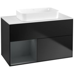 Villeroy & Boch Villeroy und Boch Finion Waschtischunterschrank F651HGPD 100x60,3x50,1cm, Regal links Midnight Blue Matt Lacquer, Black matt lacquer