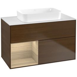 Villeroy & Boch Villeroy und Boch Finion Waschtischunterschrank F651PCGN 100x60,3x50,1cm, Regal links Oak Veneer, Walnut veneer