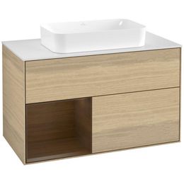 Villeroy & Boch Villeroy und Boch Finion Waschtischunterschrank F651GNPC 100x60,3x50,1cm, Regal links Walnut veneer, Oak Veneer