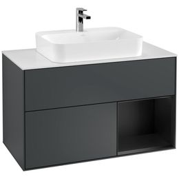 Villeroy & Boch Villeroy und Boch Finion Waschtischunterschrank F371PDHG 100cm, Abdeckplatte white matt, Regal rechts Black matt lacquer, Midnight Blue Matt Lacquer