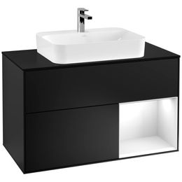 Villeroy & Boch Villeroy und Boch Finion Waschtischunterschrank F372GFPD 100cm, Abdeckplatte black matt, Regal rechts Glossy white lacquer, Black matt lacquer