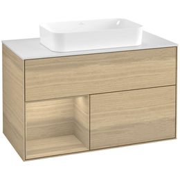 Villeroy & Boch Villeroy und Boch Finion Waschtischunterschrank F651PCPC 100x60,3x50,1cm, Regal links Oak Veneer, Oak Veneer