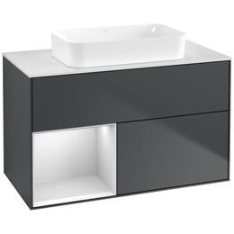 Villeroy & Boch Villeroy und Boch Finion Waschtischunterschrank F651MTHG 100x60,3x50,1cm, Regal links White matt lacquer, Midnight Blue Matt Lacquer