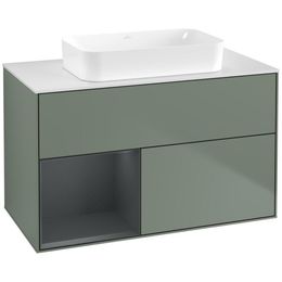 Villeroy & Boch Villeroy und Boch Finion Waschtischunterschrank F651HGGM 100x60,3x50,1cm, Regal links Midnight Blue Matt Lacquer, Olive Matt Lacquer