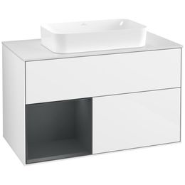 Villeroy & Boch Villeroy und Boch Finion Waschtischunterschrank F651HGGF 100x60,3x50,1cm, Regal links Midnight Blue Matt Lacquer, Glossy white lacquer