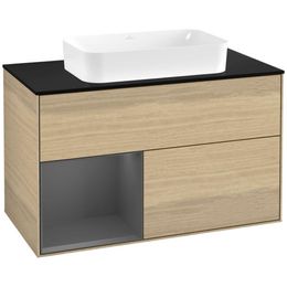 Villeroy & Boch Villeroy und Boch Finion Waschtischunterschrank F652GKPC 100x60,3x50,1cm, Regal links Anthracite matt, Oak Veneer
