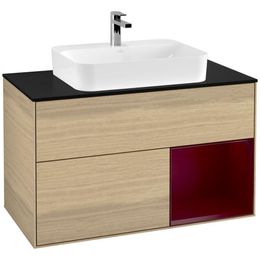 Villeroy & Boch Villeroy und Boch Finion Waschtischunterschrank F372HBPC 100cm, Abdeckplatte black matt, Regal rechts Peony, Oak Veneer