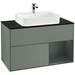Villeroy & Boch Villeroy und Boch Finion Waschtischunterschrank F372HGGM 100cm, Abdeckplatte black matt, Regal rechts Midnight Blue Matt Lacquer, Olive Matt Lacquer