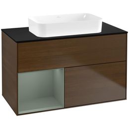 Villeroy & Boch Villeroy und Boch Finion Waschtischunterschrank F652GMGN 100x60,3x50,1cm, Regal links Olive Matt Lacquer, Walnut veneer