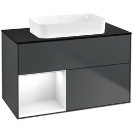 Villeroy & Boch Villeroy und Boch Finion Waschtischunterschrank F652GFHG 100x60,3x50,1cm, Regal links Glossy white lacquer, Midnight Blue Matt Lacquer
