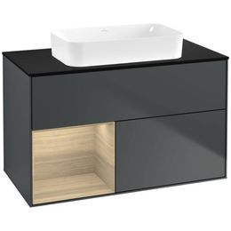 Villeroy & Boch Villeroy und Boch Finion Waschtischunterschrank F652PCHG 100x60,3x50,1cm, Regal links Oak Veneer, Midnight Blue Matt Lacquer