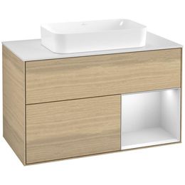 Villeroy & Boch Villeroy und Boch Finion Waschtischunterschrank F661MTPC 100x60,3x50,1cm, Regal rechts White matt lacquer, Oak Veneer