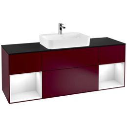 Villeroy & Boch Villeroy und Boch Finion Waschtischunterschrank G452GFHB 160cm, Abdeckplatte black matt, Emotion, Regale Glossy white lacquer, Peony Matt
