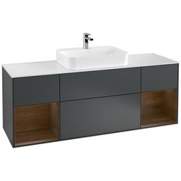 Villeroy & Boch Villeroy und Boch Finion Waschtischunterschrank G451GNHG 160cm, Abdeckplatte white matt, Emotion, Regale Walnut veneer, Midnight Blue Matt Lacquer