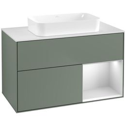 Villeroy & Boch Villeroy und Boch Finion Waschtischunterschrank F661MTGM 100x60,3x50,1cm, Regal rechts White matt lacquer, Olive Matt Lacquer