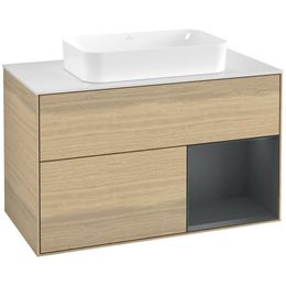Villeroy & Boch Villeroy und Boch Finion Waschtischunterschrank F661HGPC 100x60,3x50,1cm, Regal rechts Midnight Blue Matt Lacquer, Oak Veneer