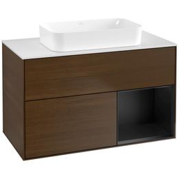 Villeroy & Boch Villeroy und Boch Finion Waschtischunterschrank F661PDGN 100x60,3x50,1cm, Regal rechts Black matt lacquer, Walnut veneer