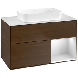 Villeroy & Boch Villeroy und Boch Finion Waschtischunterschrank F661MTGN 100x60,3x50,1cm, Regal rechts White matt lacquer, Walnut veneer