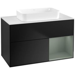 Villeroy & Boch Villeroy und Boch Finion Waschtischunterschrank F661GMPD 100x60,3x50,1cm, Regal rechts Olive Matt Lacquer, Black matt lacquer