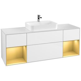 Villeroy & Boch Villeroy und Boch Finion Waschtischunterschrank G451HFGF 160cm, Abdeckplatte white matt, Emotion, Regale Gold matt lacquer, Glossy white lacquer