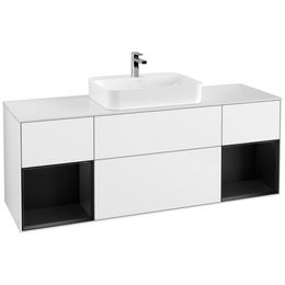 Villeroy & Boch Villeroy und Boch Finion Waschtischunterschrank G451PDGF 160cm, Abdeckplatte white matt, Emotion, Regale Black matt lacquer, Glossy white lacquer