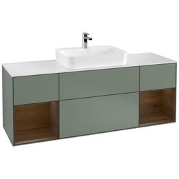 Villeroy & Boch Villeroy und Boch Finion Waschtischunterschrank G451GNGM 160cm, Abdeckplatte white matt, Emotion, Regale Walnut veneer, Olive Matt Lacquer